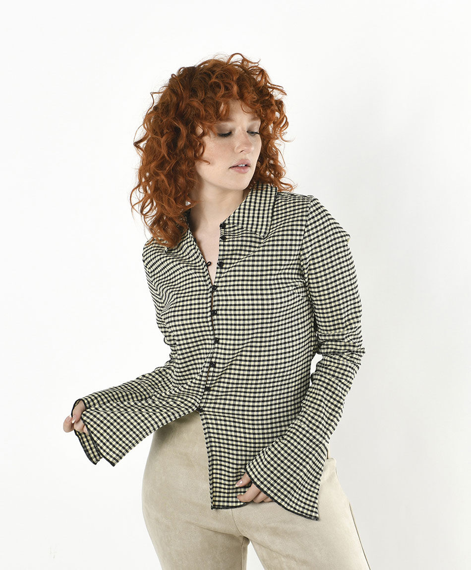 Blusa mujer cuadritos manga ancha - TRICOT