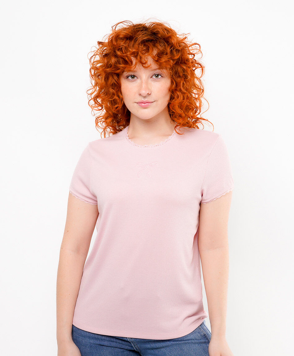 Polera mujer cinta bordada rosa - TRICOT