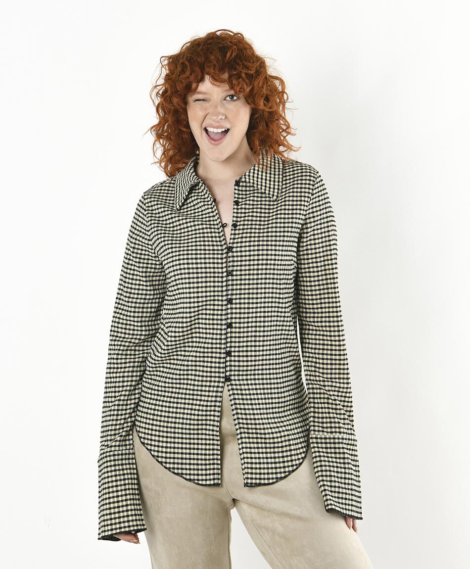 Blusa mujer cuadritos manga ancha - TRICOT