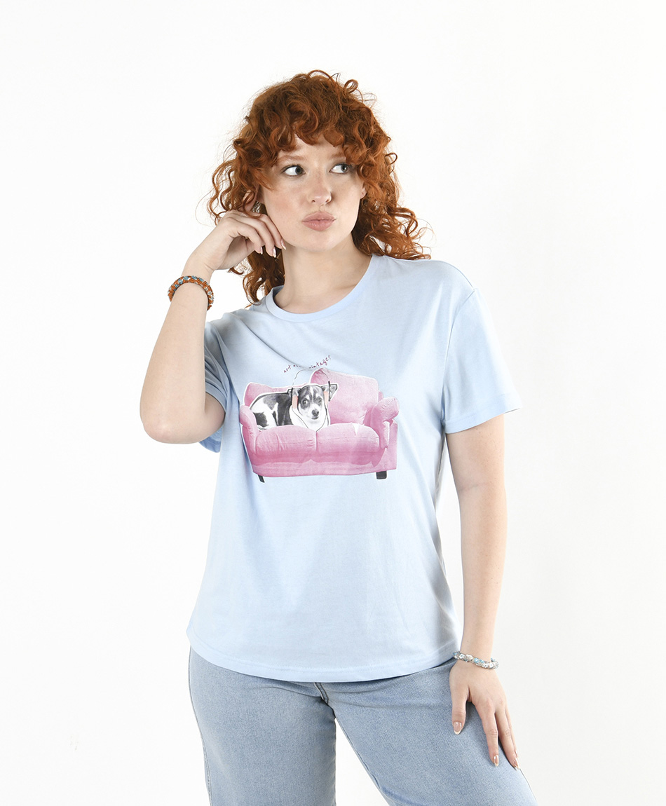 Polera mujer estampado sofá perrito - TRICOT