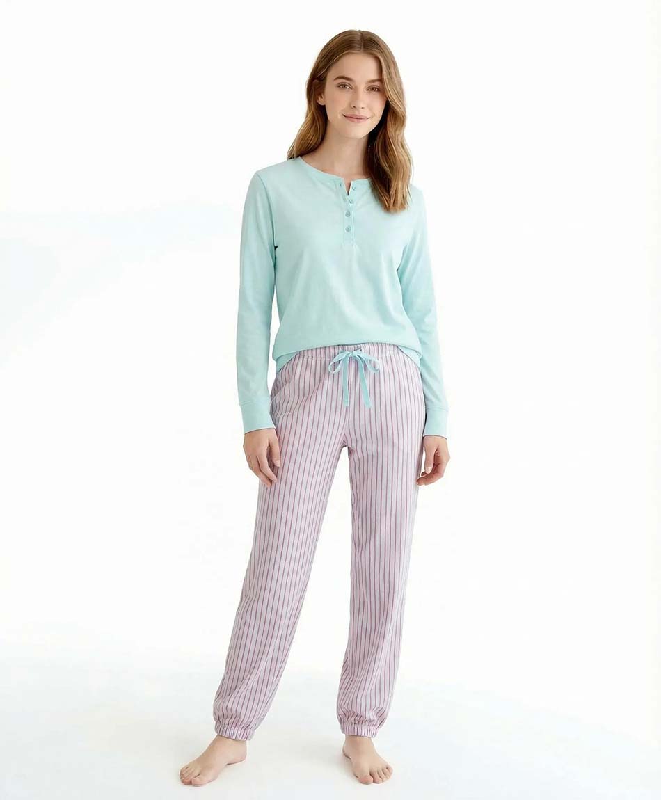 Pijama mujer abotonado tuquesa melagne - TRICOT