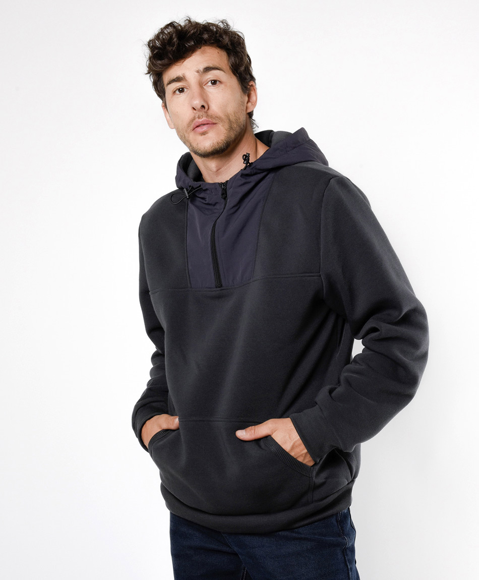 Polerón hombre capucha medio cierre - TRICOT