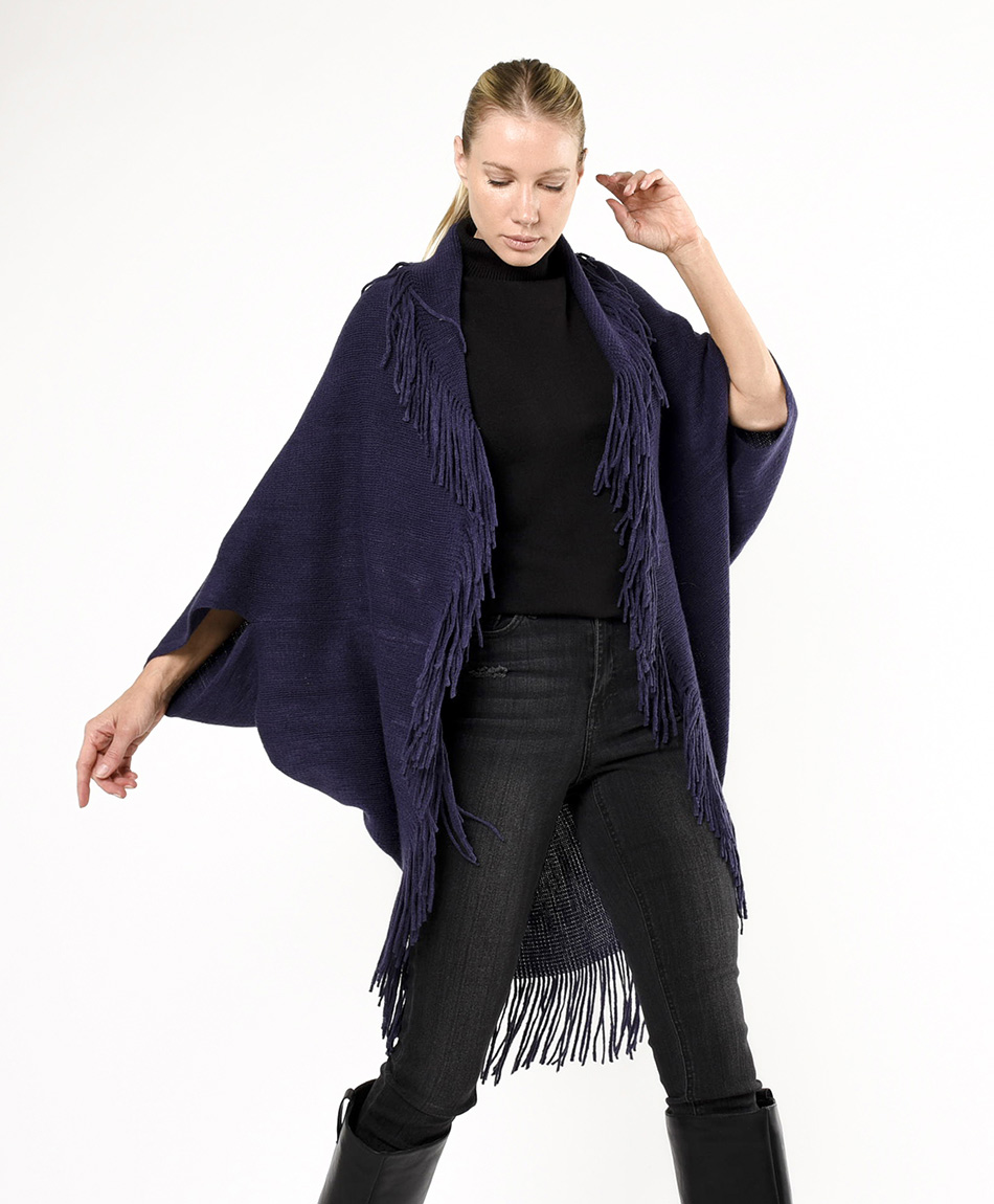 Poncho mujer flecos abierto - TRICOT
