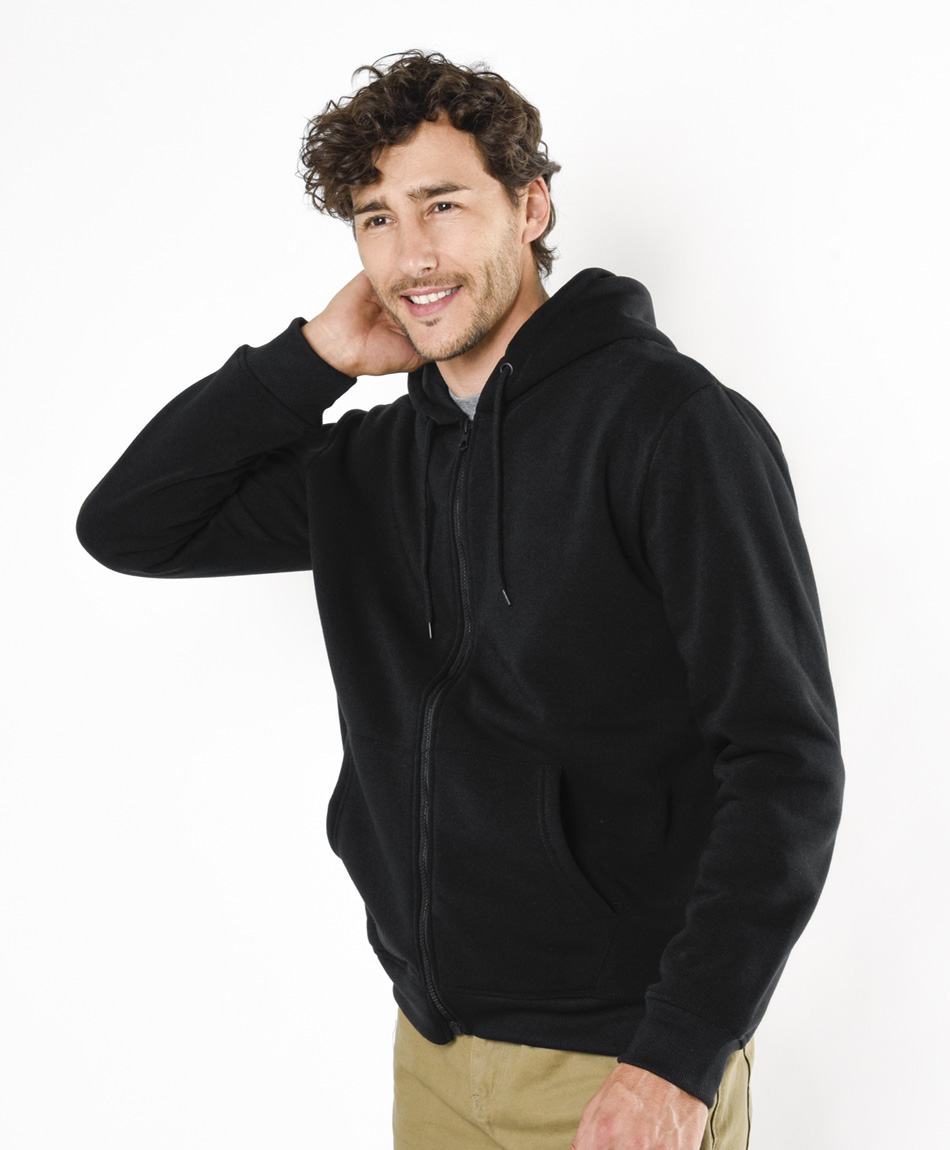 Polerón hombre liso básico negro cierre - TRICOT