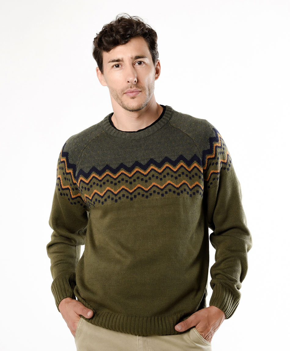 Sweater hombre jacquard líneas verde - TRICOT