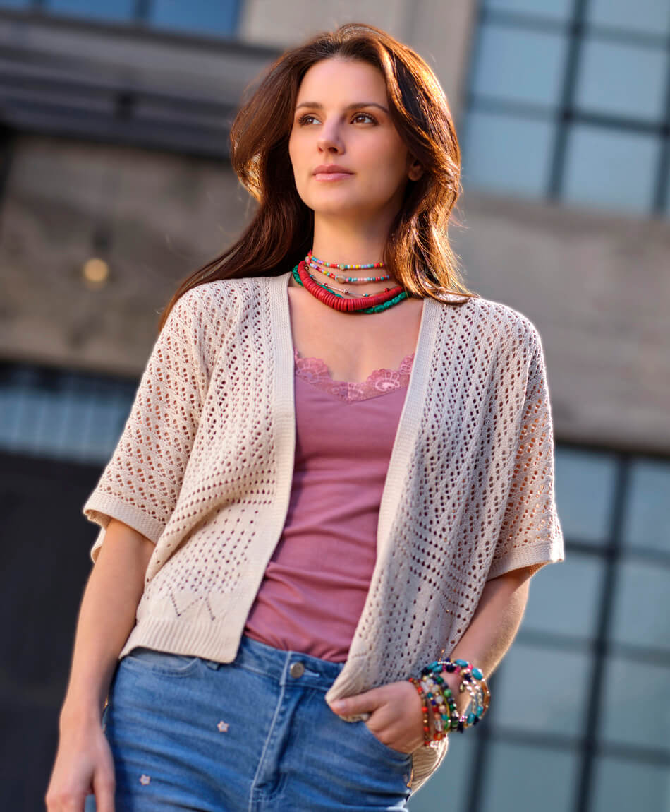 Cardigan mujer calados manga corta - TRICOT