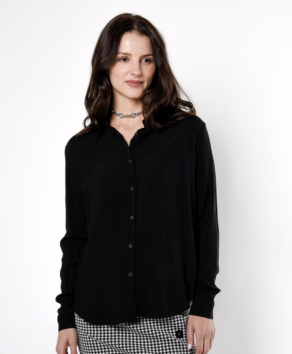 Blusa mujer camisera negra - TRICOT