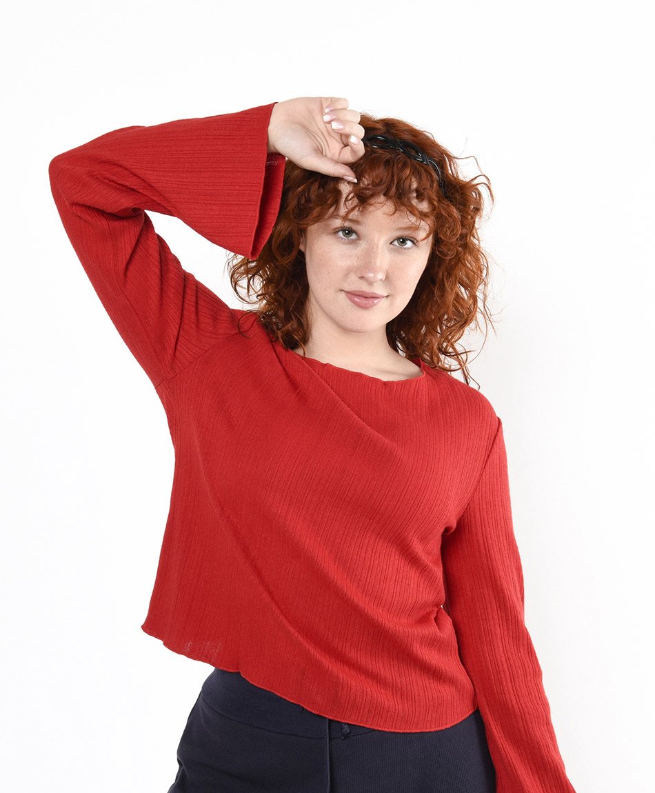 Polera mujer roja mangas anchas - TRICOT