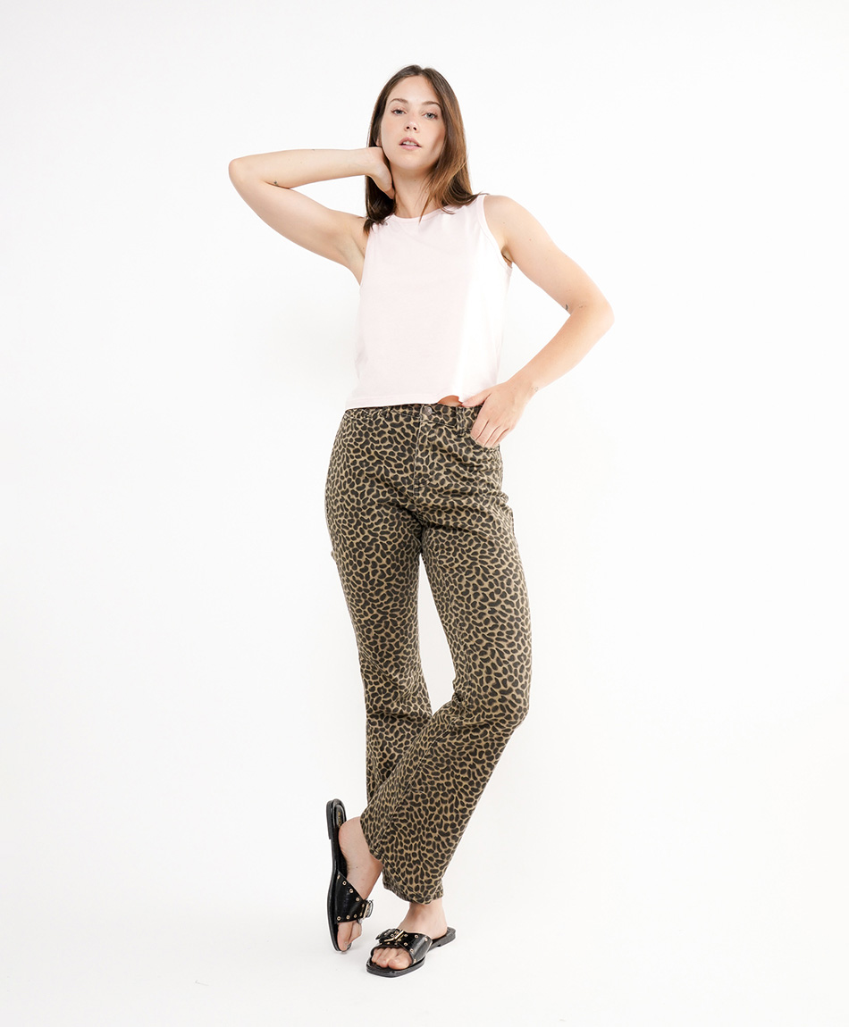 Jeans mujer animal print flare - TRICOT