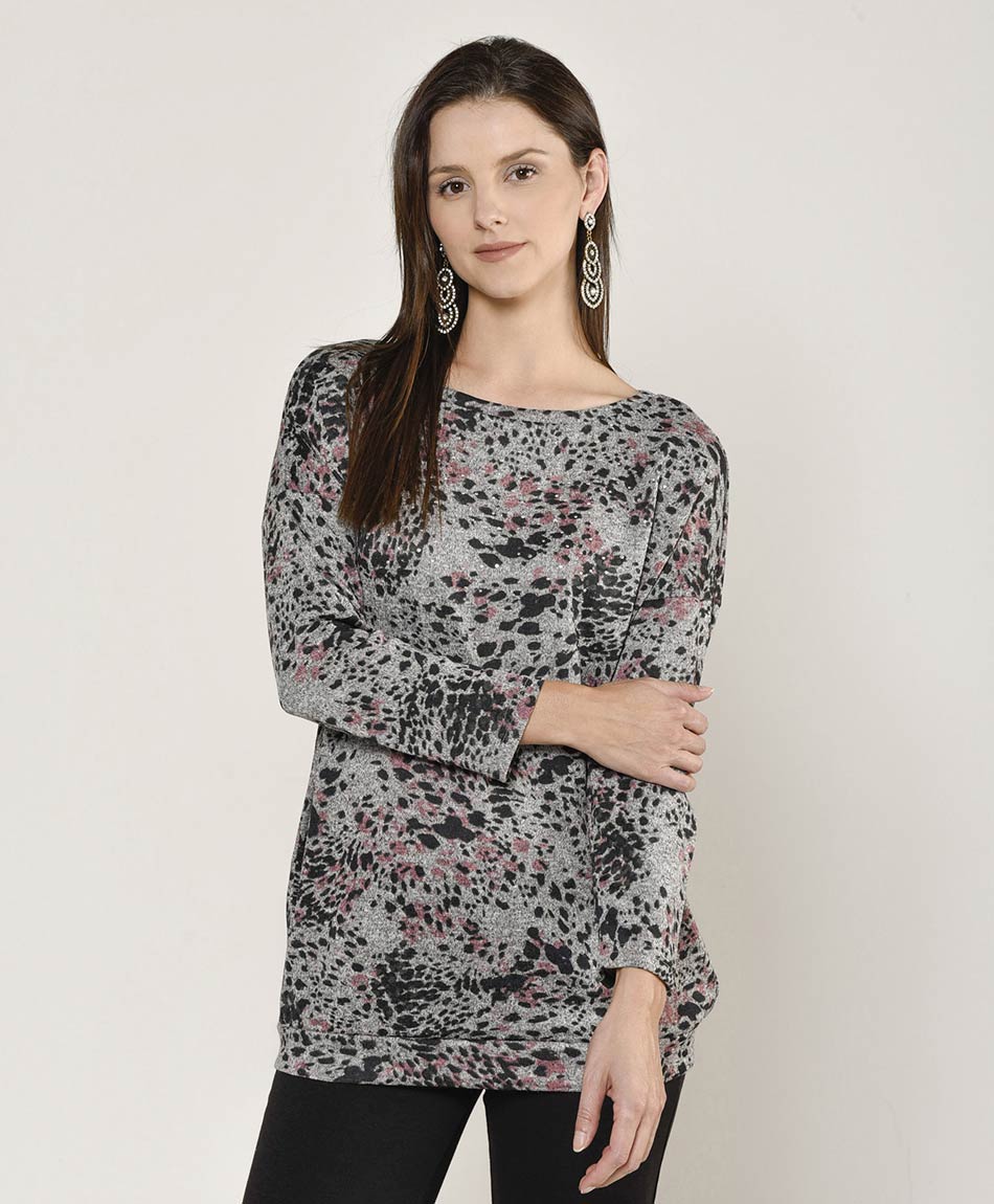 Polera mujer animal print tachas oversize - TRICOT