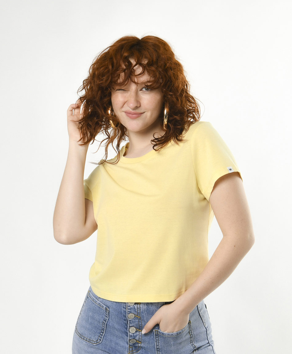 Polera mujer lisa corta amarilla - TRICOT