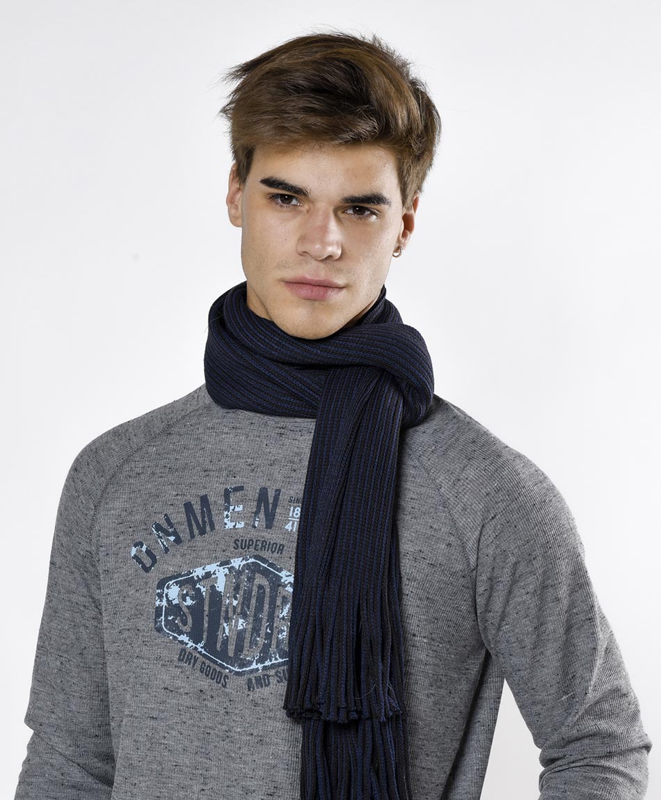 Bufanda hombre flecos líneas - TRICOT