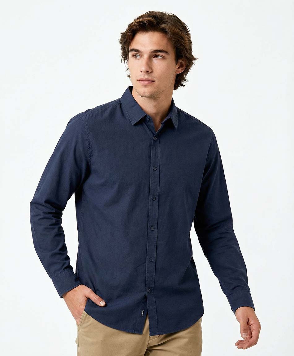 Camisa hombre lisa azul - TRICOT