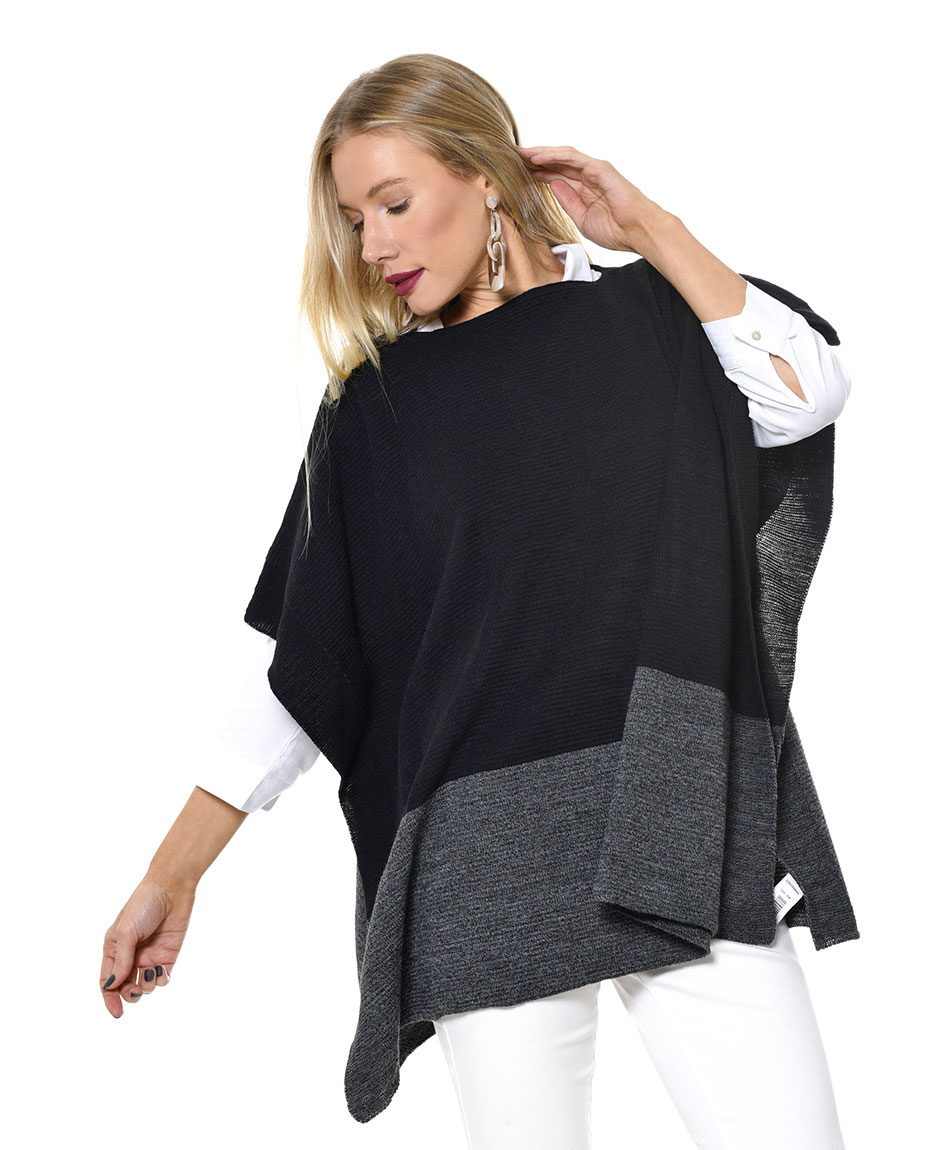 Poncho bicolor cuadrado - TRICOT