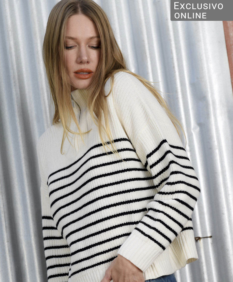 Sweater mujer líneas con cierre - TRICOT