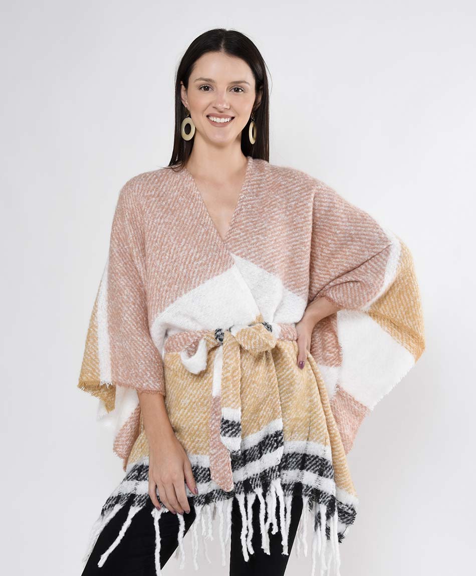 Ruana mujer colores y cinturón - TRICOT
